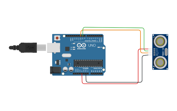 Circuit design Practical 5 Ultrasonic sensor - Tinkercad