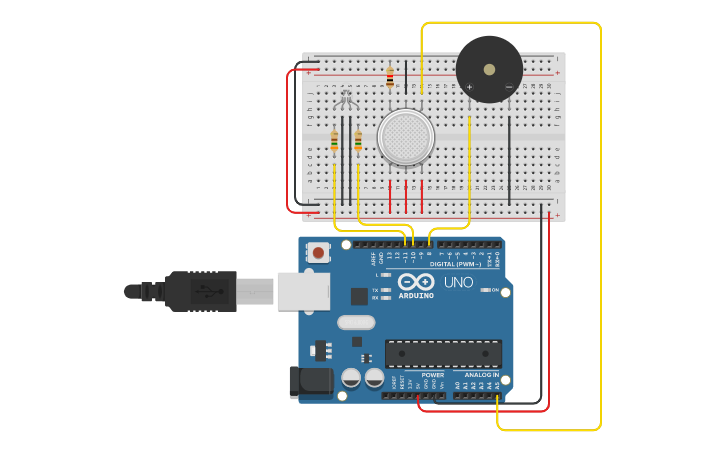 Circuit design Smoke sensors - Tinkercad