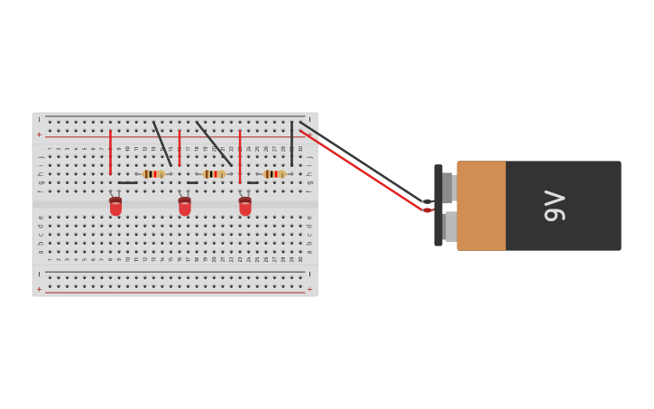 Circuit design Circuito tres led - Tinkercad