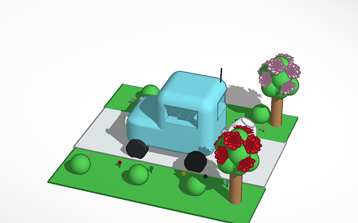 3D design car down pretty road - Tinkercad