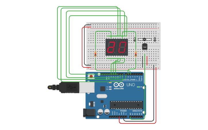 Circuit design Sensor de Temperatura | Tinkercad