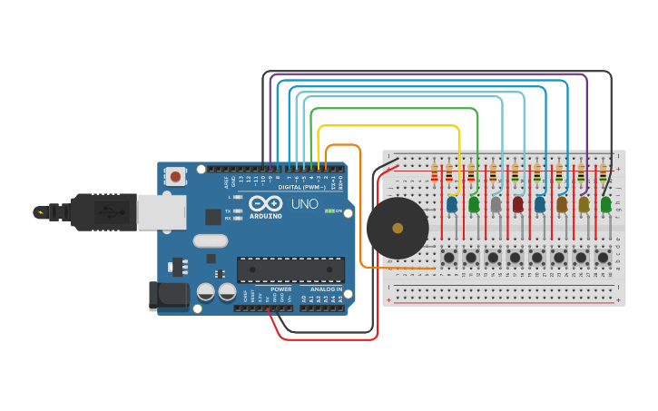 Circuit Design Пианино на экзамен Tinkercad