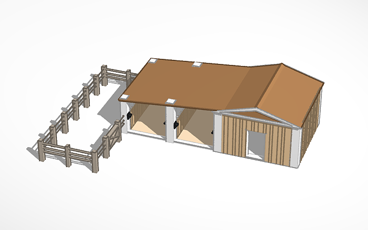 3D design horse barn with small pasture - Tinkercad