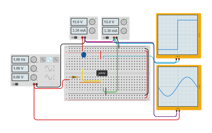 Circuit design Integrador OPAMP - Tinkercad