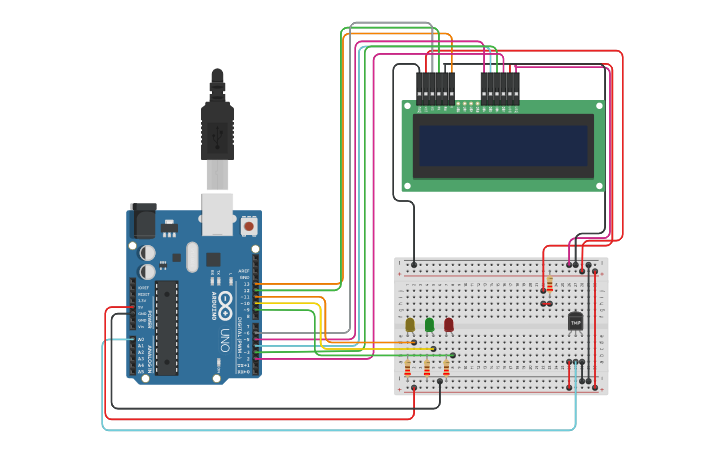 Circuit design Sensor de Temperatura y Display LCD | Tinkercad