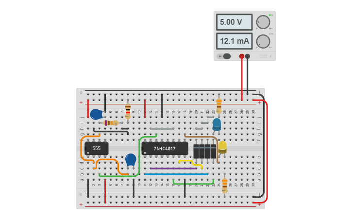 Circuit Design 555 Y 74hc4017 Tinkercad