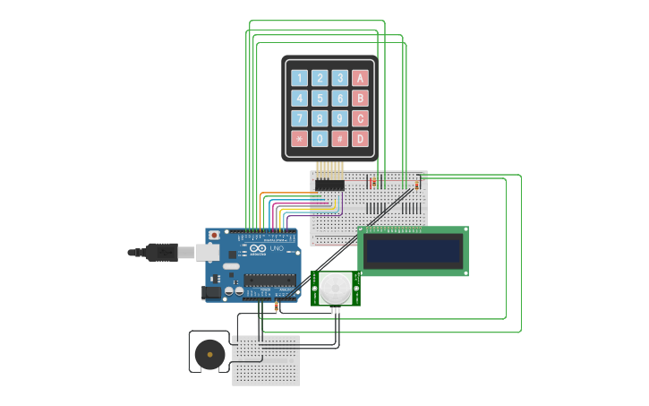 Circuit design Sistema de Seguridad - Tinkercad