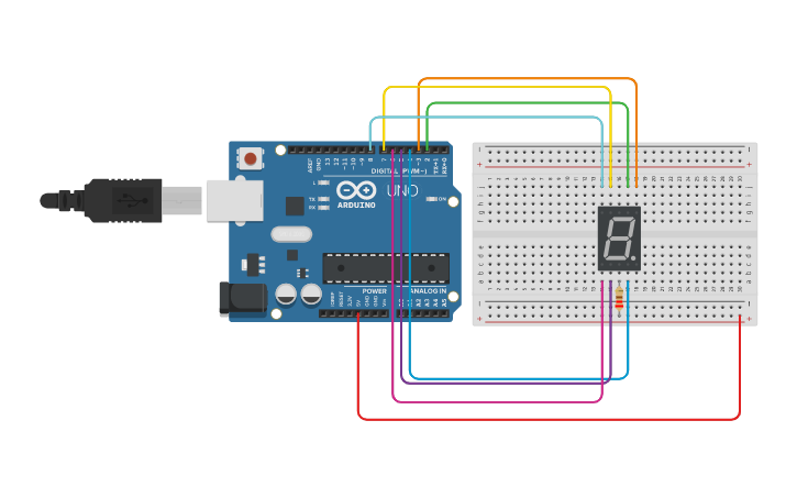 Circuit design seven segment with arduino | Tinkercad
