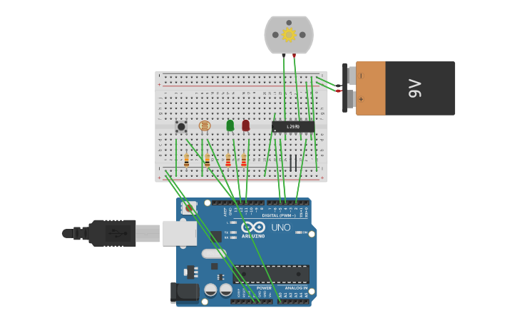 Circuit design MOTOR Y SENSOR DE LUZ - Tinkercad