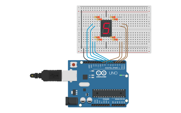 Circuit design Lab 11.2 Seven Segment Display Countdown - Tinkercad
