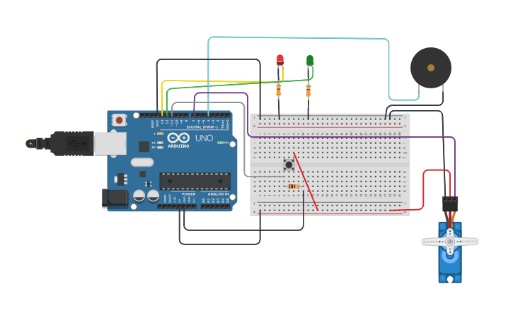 Circuit design projek pagar keselamatan - Tinkercad
