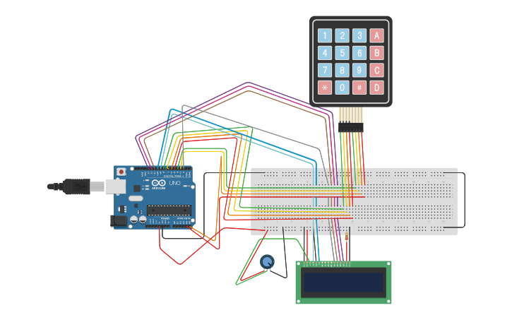 Circuit design Keypad 4x4 - Tinkercad