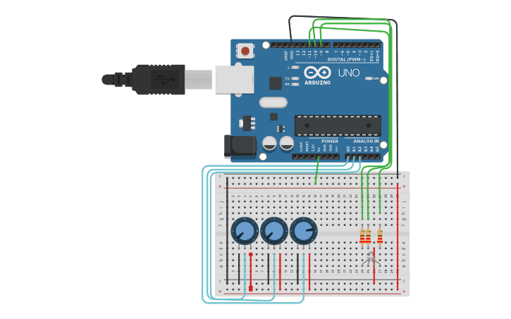 Circuit design rgb dimmer - Tinkercad