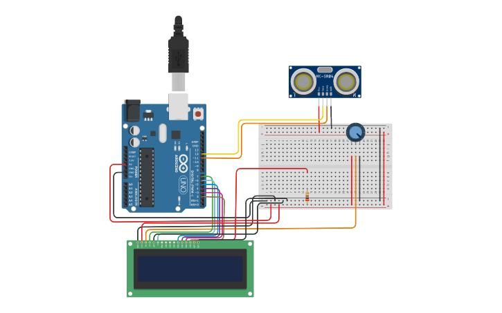 Circuit Design Ultrasonic Sensor With Lcd Tinkercad