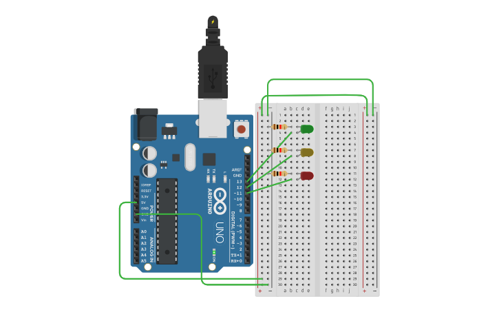 Circuit design Exercise 1. Traffic Light(a) | Tinkercad