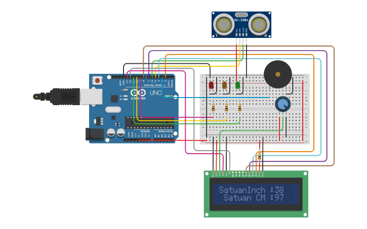 Circuit design Sensor Ultrasonic dengan indikator LED dan Buzzer ...