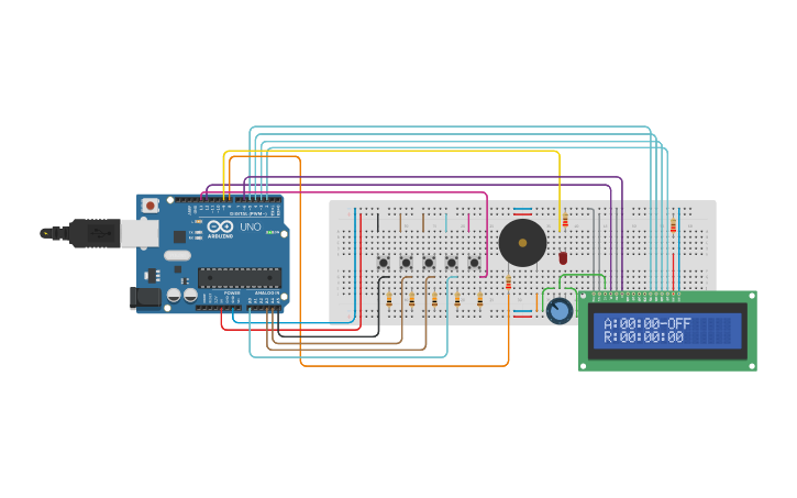 Circuit design Reloj LCD | Tinkercad