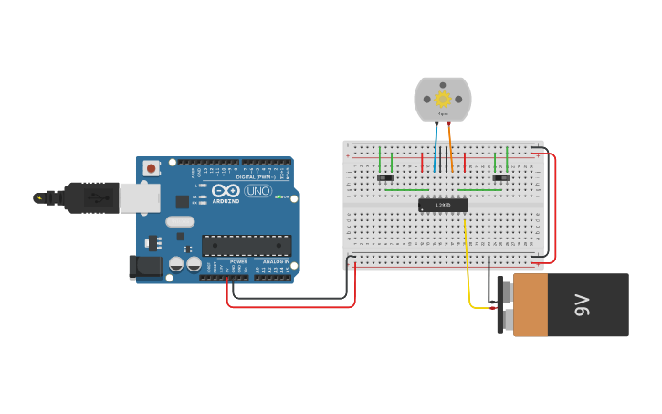Circuit design L293D controlled motor - Tinkercad