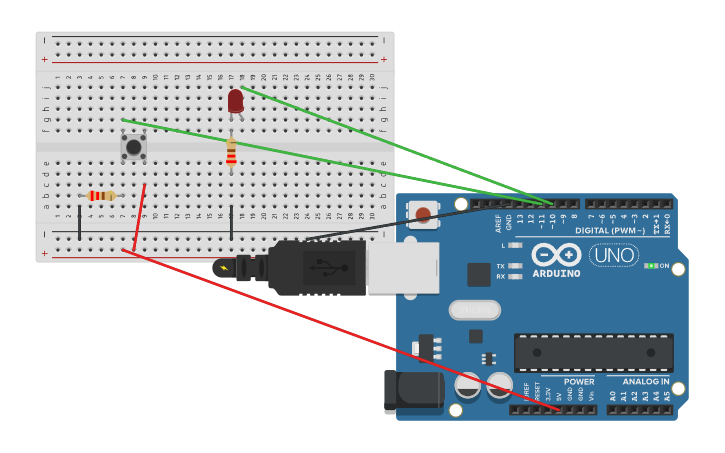 Circuit design Student State Variable Example with Button - Tinkercad