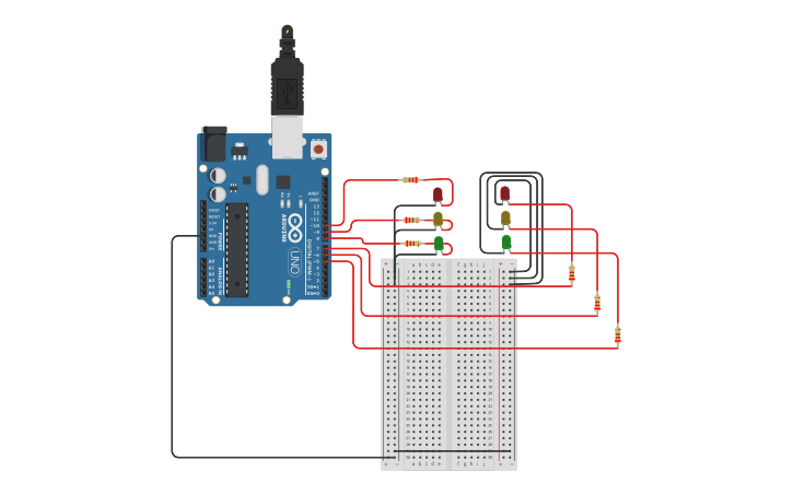 Circuit design Simulación de semáforo - Tinkercad