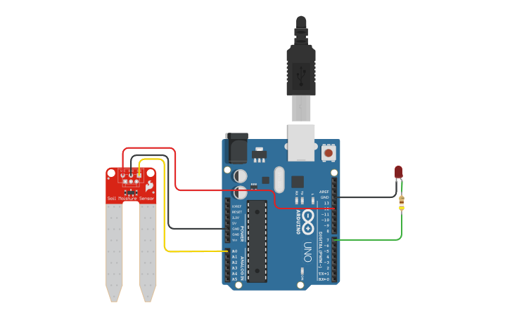 Circuit design sensor de humedad en el suelo - Tinkercad