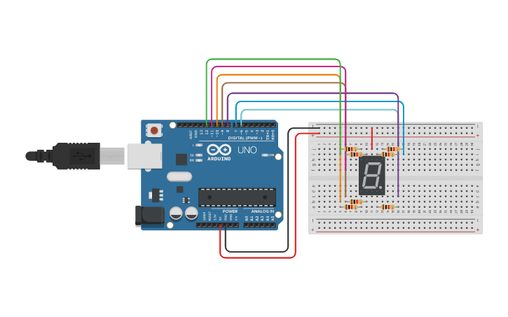 Circuit design 7 segmentos - Tinkercad