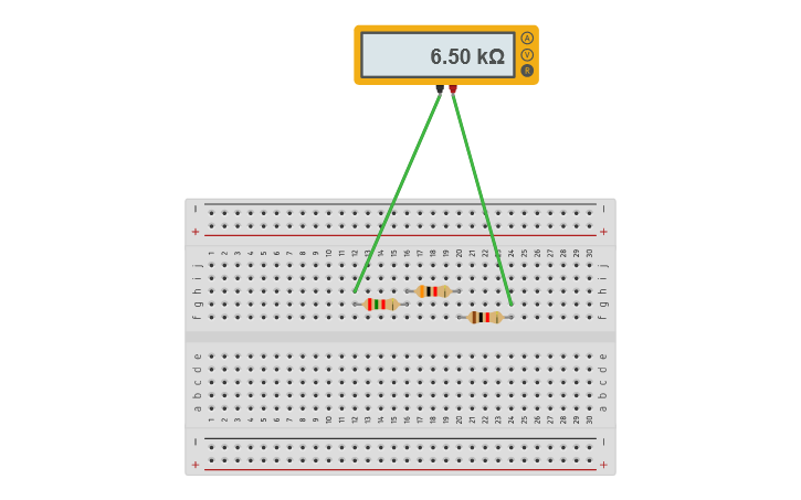 Circuit design THREE RESISTORS IN SERIES - Tinkercad