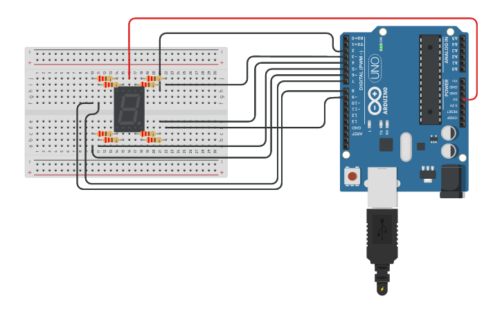 Circuit design Seven segment (Common Anode) | Tinkercad