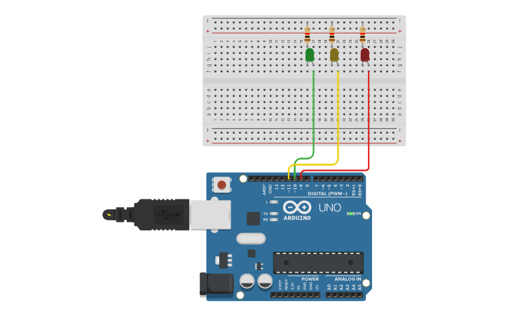 Circuit design Traffic Light - Tinkercad