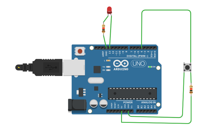 Circuit design LED with PUSH BUTTTON - Tinkercad