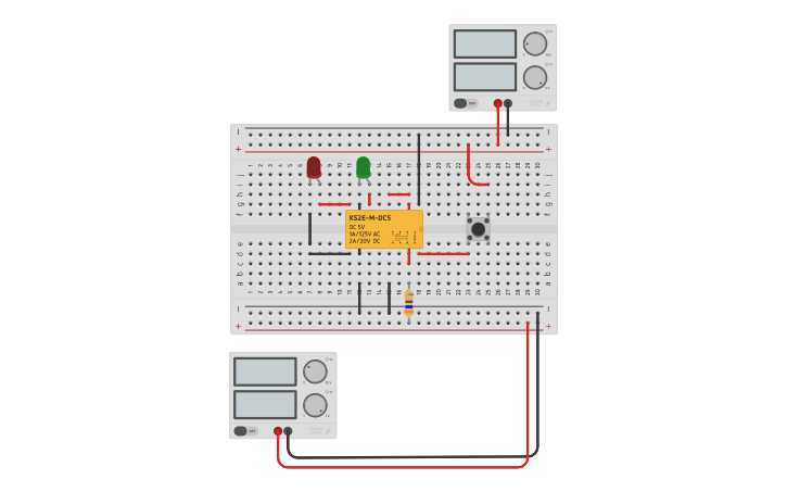Circuit design Relais KS2E-M-DC5 et 2 LEDS - Tinkercad