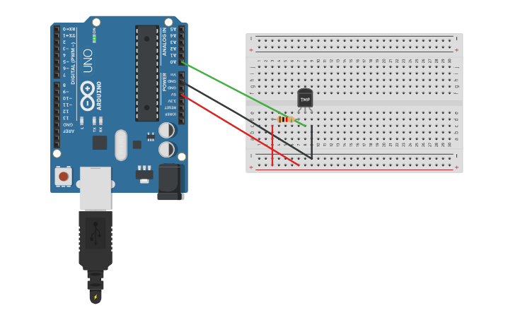 Circuit design Temp sensor | Tinkercad