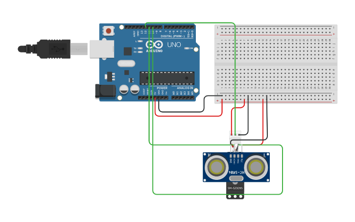 Circuit design Ultrasonic Radar - Tinkercad