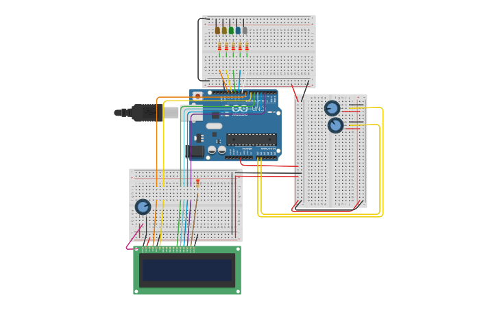 Circuit Design Sélection De Led Suivant Un Potentiomètre Tinkercad