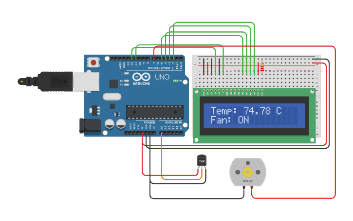 Circuit design Temperature monitoring and controlling - Tinkercad