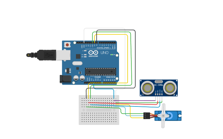 Circuit design Ultrasonic Sensor - Tinkercad