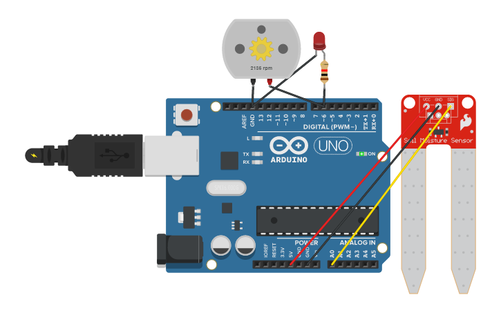 Circuit design Soil Moisture Sensor - Tinkercad