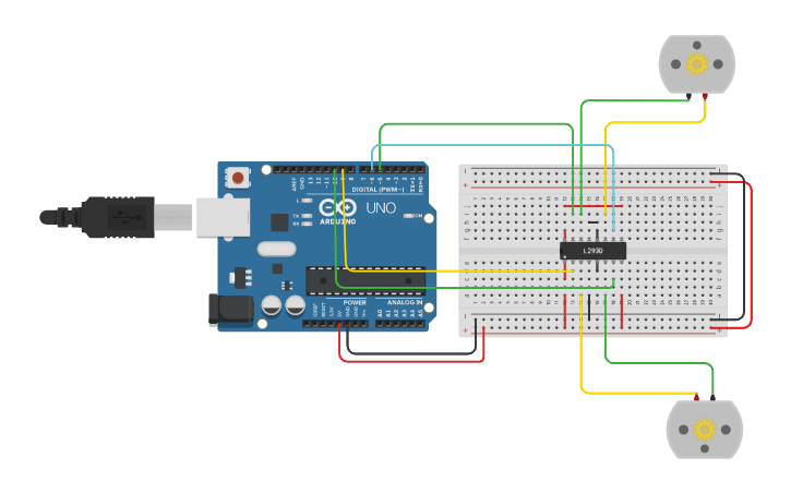Circuit design H bridge 2 motor - Tinkercad
