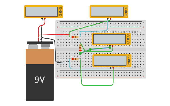 Circuit design Circuito en serie medición de voltaje | Tinkercad