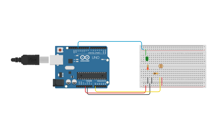 Circuit design Led com sensor de claridade | Tinkercad