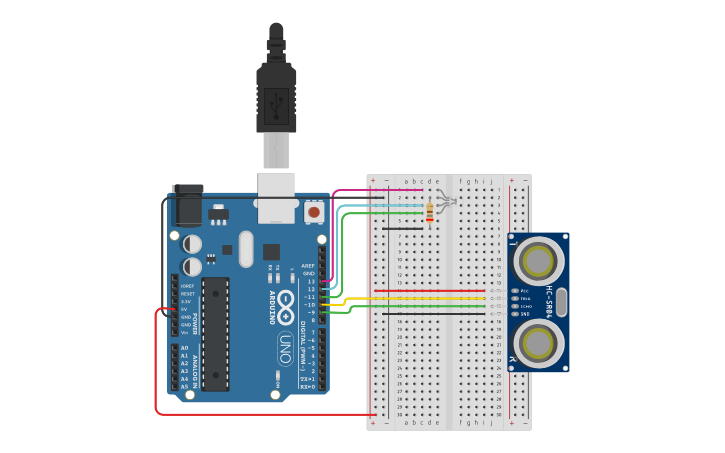 Circuit Design Ultrasonic Sensor Rgb Bulb Tinkercad