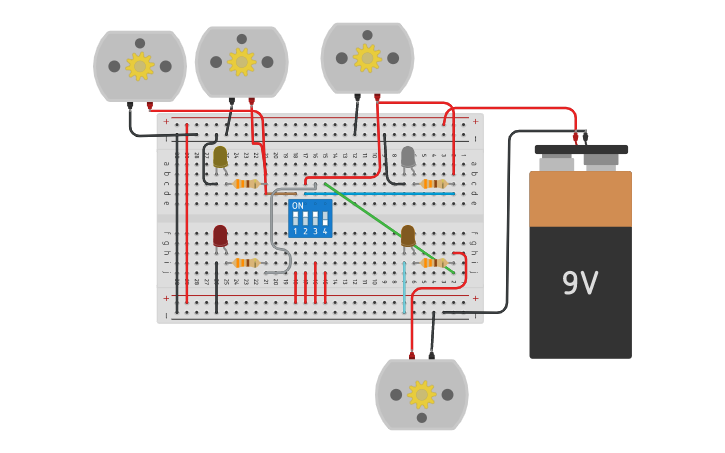 Circuit design 4 Channel SPST circuit - Tinkercad