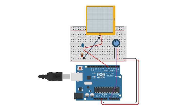 Circuit design Copy of PWM 1 : FADING LED CON POT - Tinkercad