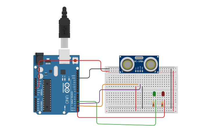 Circuit design Ultrassonic - Tinkercad