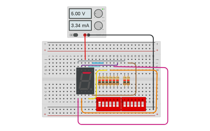 Circuit design display 7 segmentos - Tinkercad