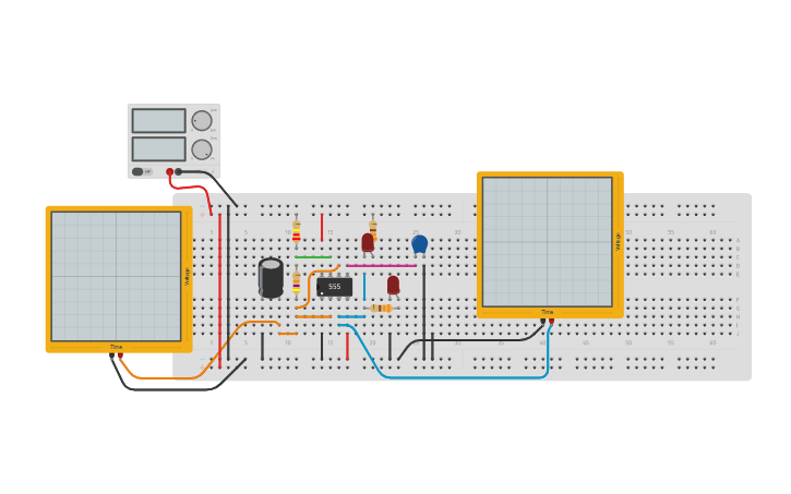 Circuit design Astable Multivibrator - Formas de Onda | Tinkercad