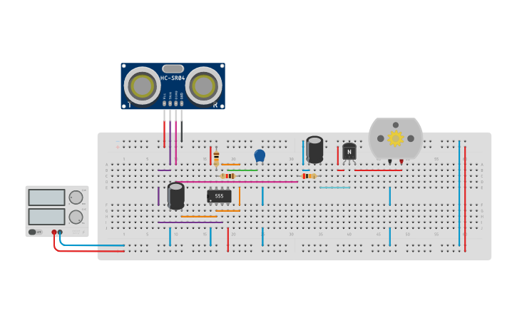 Circuit design Ultrasonic sensor - Tinkercad