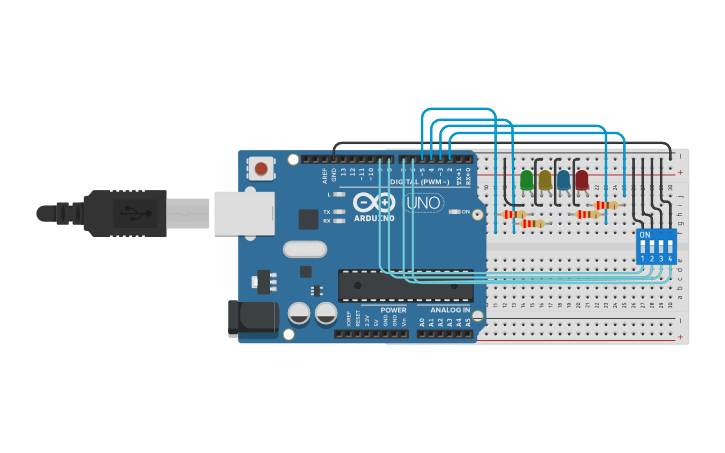Circuit design Aprendiendo dip switch - Tinkercad