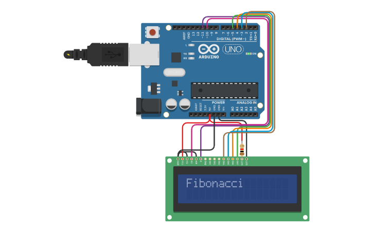 Circuit design Fibonacci numbers - Tinkercad