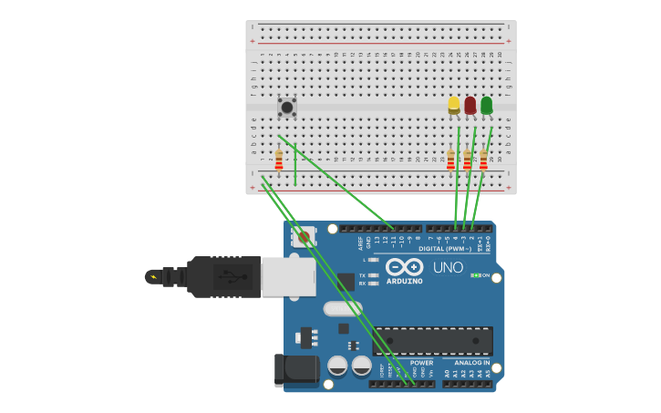 Circuit design ropuesta de ejercicio: semáforo automático con Arduino - Tinkercad